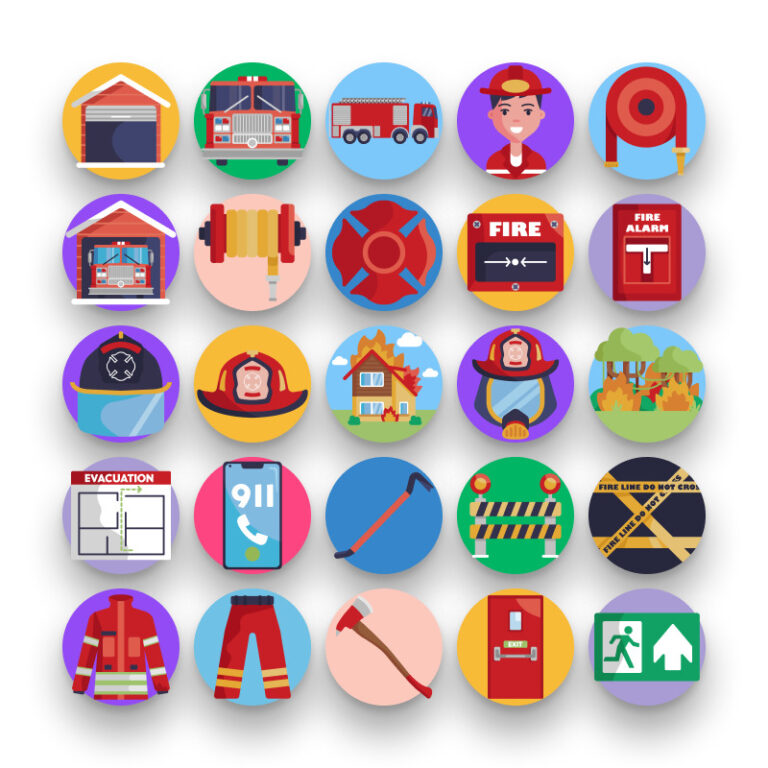 50 Firefighter Icons – Fire Department, Emergency & Rescue Set