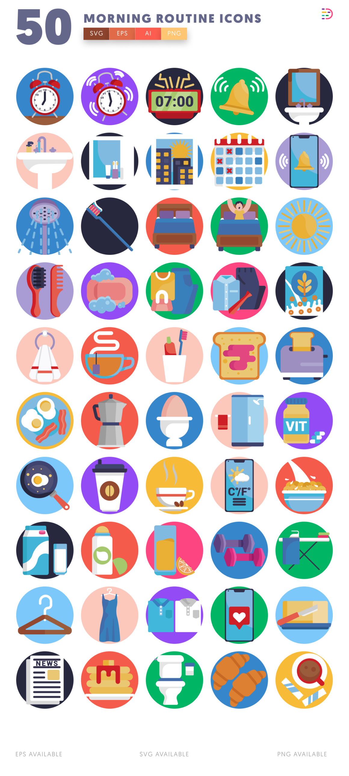 50 Morning Routine Icons – Clean & Inspiring Design Elements