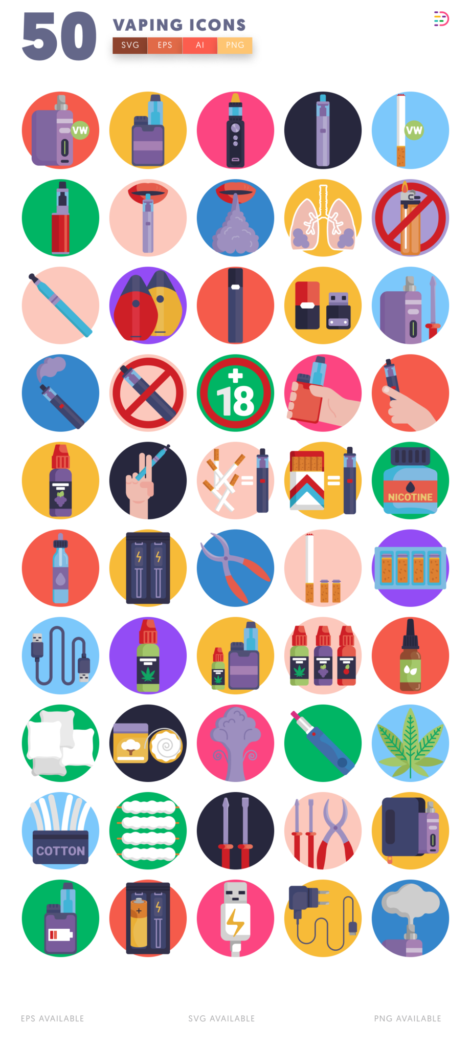 50 Vaping Icons Pack – Vape Device, E-Liquid & Smoke icons